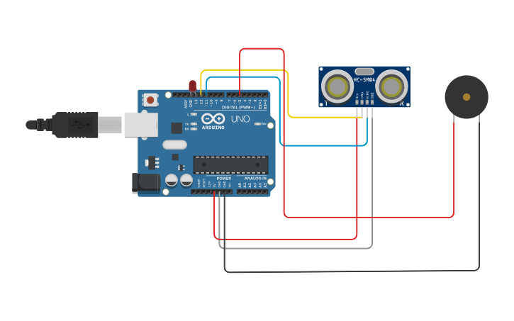 Circuit Design Датчик відстані за допомогою звуку Tinkercad