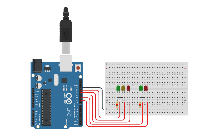 Circuit design Atividade semáforo - Tinkercad