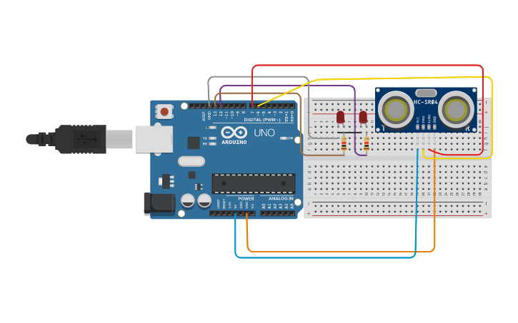 Circuit design water level indicator using ultrasonic sensor - Tinkercad