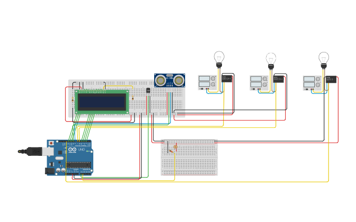 Circuit Design Simulasi 3 Sensor Suhu Jarak Dan Cahaya Tinkercad 