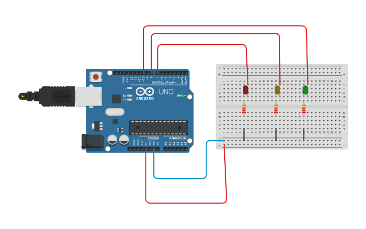 Circuit design Semaforo programado con arduino - Tinkercad