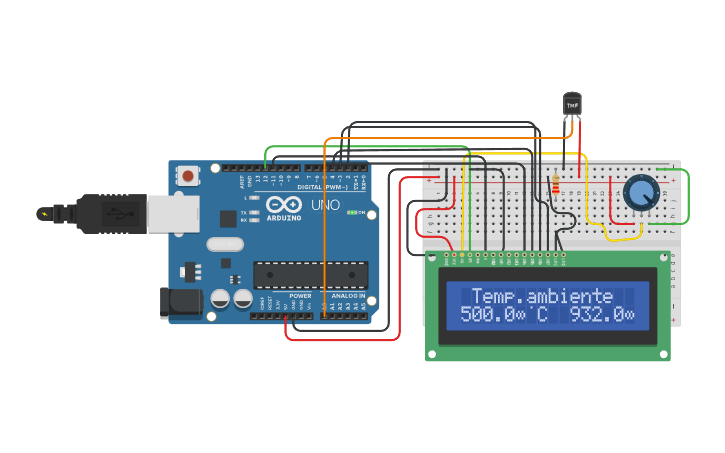Circuit design Sensor de Temperatura - Tinkercad