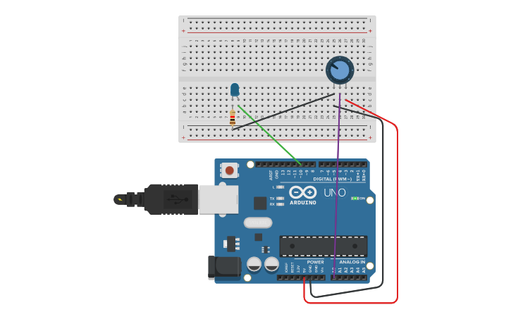 Circuit design Potenciometro 1 Led - Tinkercad