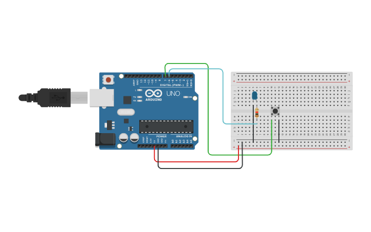Circuit design Percobaan 2 : Menyalakan LED dengan Push Button - Tinkercad Circuit design Percobaan 2 : Menyalakan LED dengan Push Button - Tinkercad