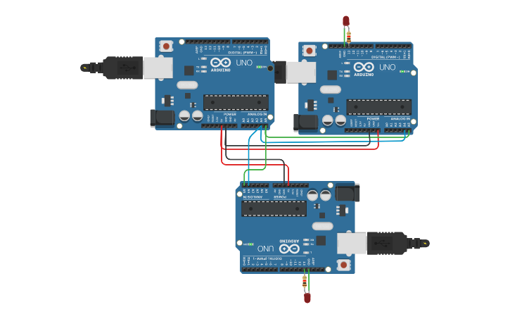 Circuit Design Protocolo I2c Três Arduinos Tinkercad