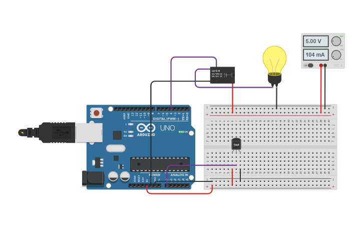 Circuit design Encendido de bombilla - Tinkercad
