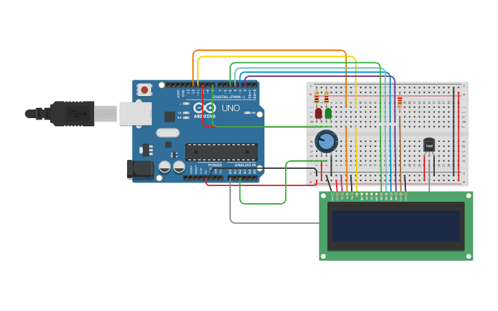 Circuit design Humidity sensor with indicator - Tinkercad
