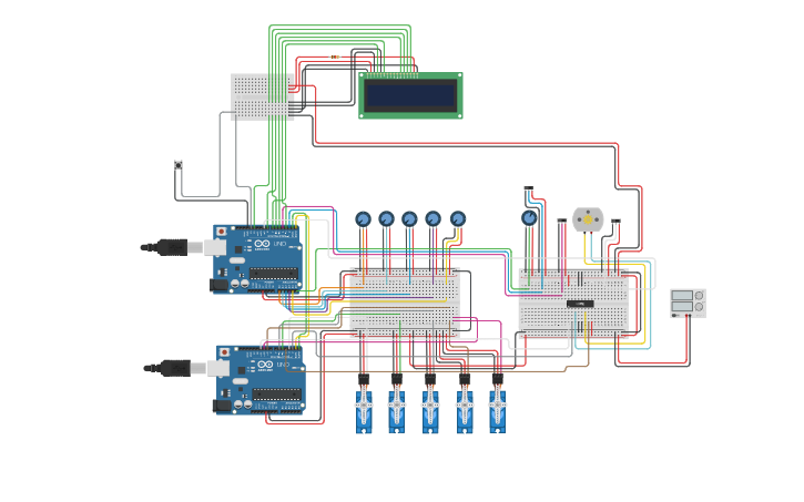 Circuit Design Modv3 Uart 5 Servo 5 Potenziometri Tinkercad