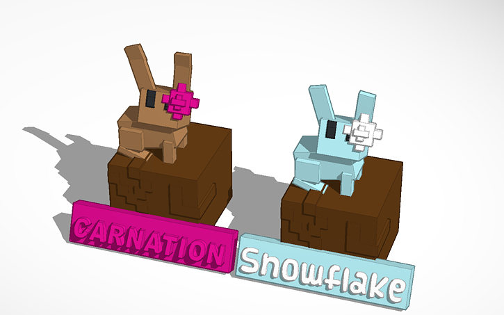 3D design Snowflake and Carnation Minecraft Bunnies | Tinkercad