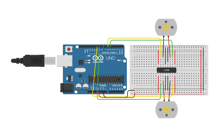 Circuit design arduino l293d Motor driver ic - Tinkercad
