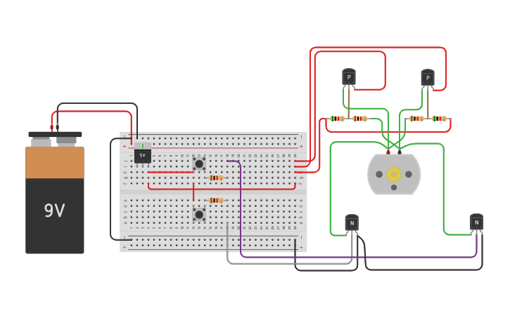 Circuit design H-bridge from discreet components | Tinkercad