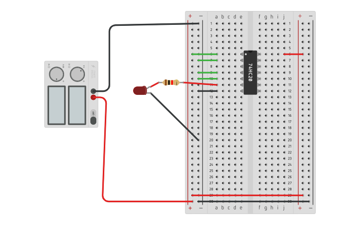 Circuit design 74HC20 FOUR INPUT NAND GATE IC - Tinkercad