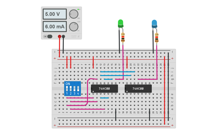 Circuit design half adder - using NAND gates - Tinkercad
