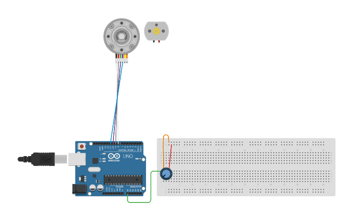 Circuit design Step Motor 28BYJ-48 + driver + B5K potentiometer - Tinkercad