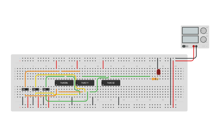 Circuit design Circuito combinacional de tres entradas - Tinkercad