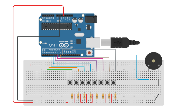 Circuit design BUZZER PIANO USING ARDUINO - Tinkercad