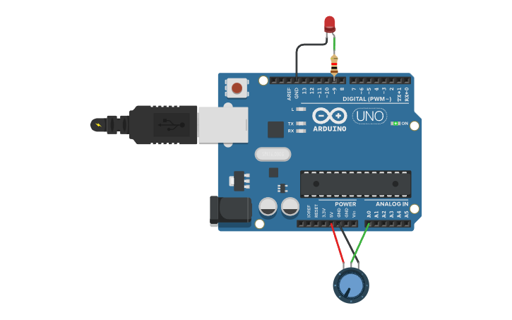 Circuit design BAB 5 Simulasi Analog Input - Tinkercad