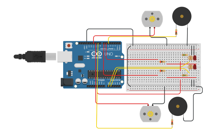Circuit design Robô seguidor de linha - RASbóticas - Tinkercad
