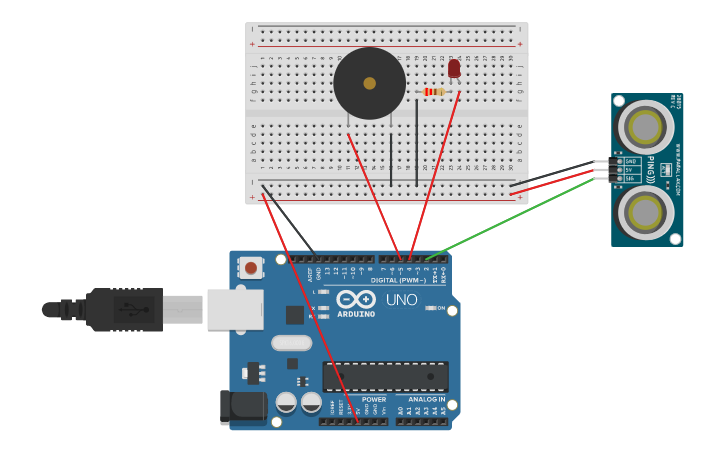 Circuit Design Programacion Alarma Con Sensor Proximidad Y Led Tinkercad