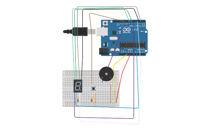 Circuit design Copy of Cuenta regresiva display 7 segmentos - Tinkercad