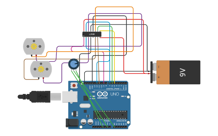 Circuit Design 2 Motor Control With H Bridge Motor Driver Tinkercad