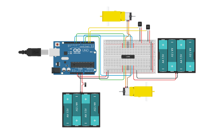 Circuit design Line tracking vehicle with obstacle avoidance - Tinkercad Circuit design Line tracking vehicle with obstacle avoidance - Tinkercad