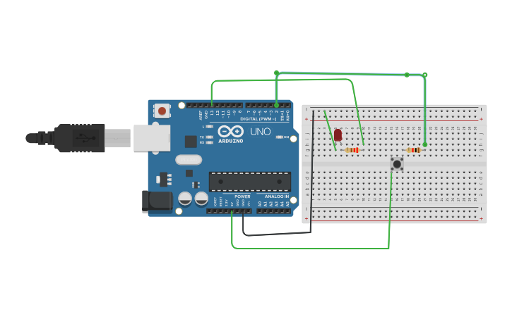 Circuit design Buton ile Led Yakma 5/C - Tinkercad