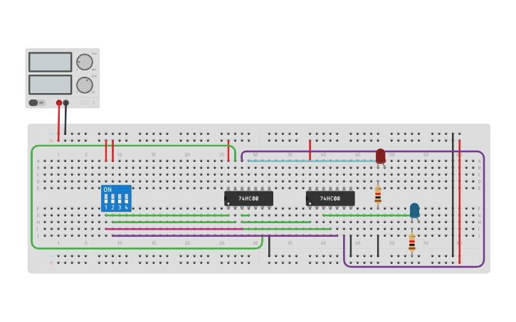 Circuit design half header using nand gates | Tinkercad