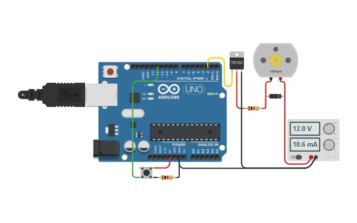 Circuit design Transistor + Motor - Tinkercad