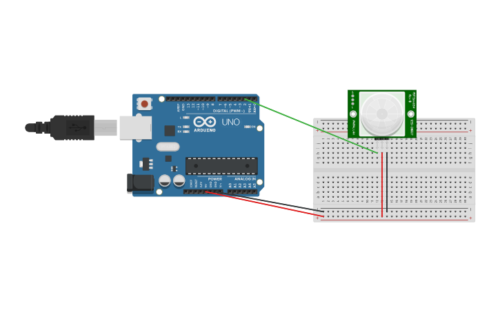 Circuit design Exercicio Sensor PIR | Tinkercad