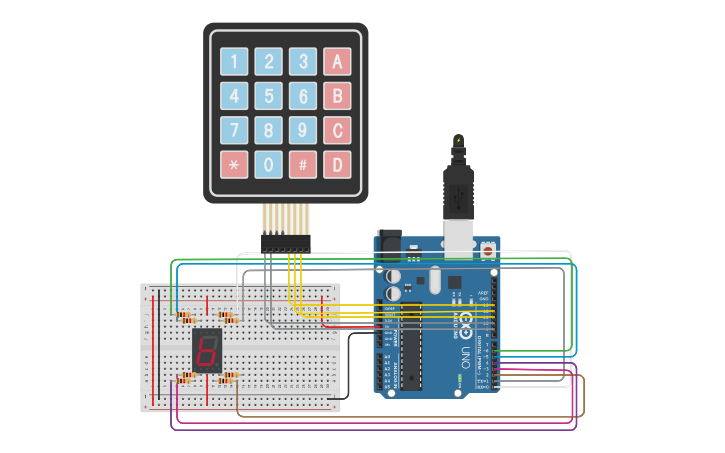 Circuit design DDRD顯示按鍵內容 | Tinkercad