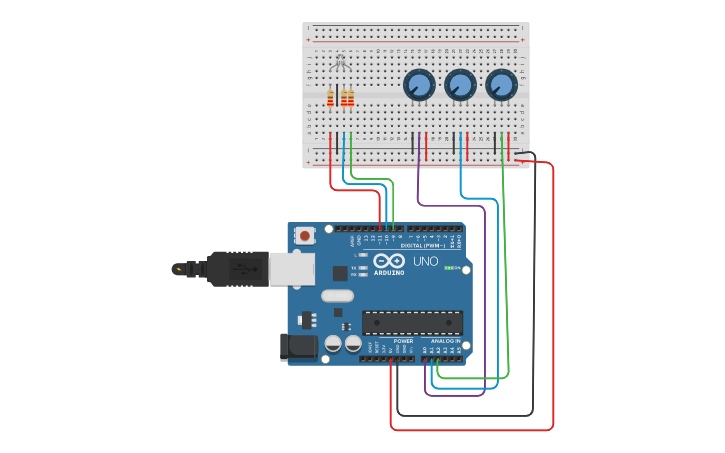 Circuit design Prática 3 - Led RGB (map) - Tinkercad