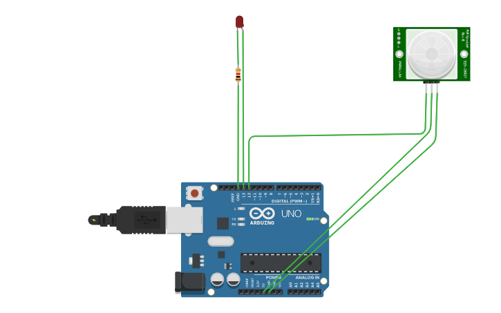 Circuit design PIR Motion Sensor with LED - Tinkercad