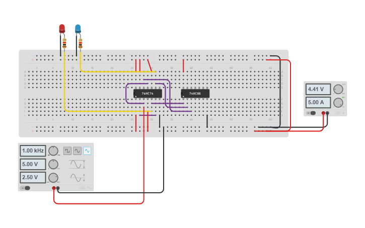 Circuit design 2 bit counter D flip | Tinkercad