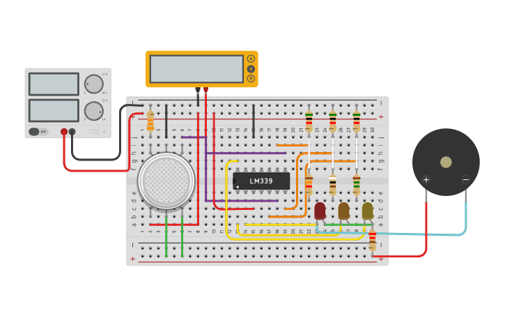 Circuit design mq2 gas sensor stimulation - Tinkercad