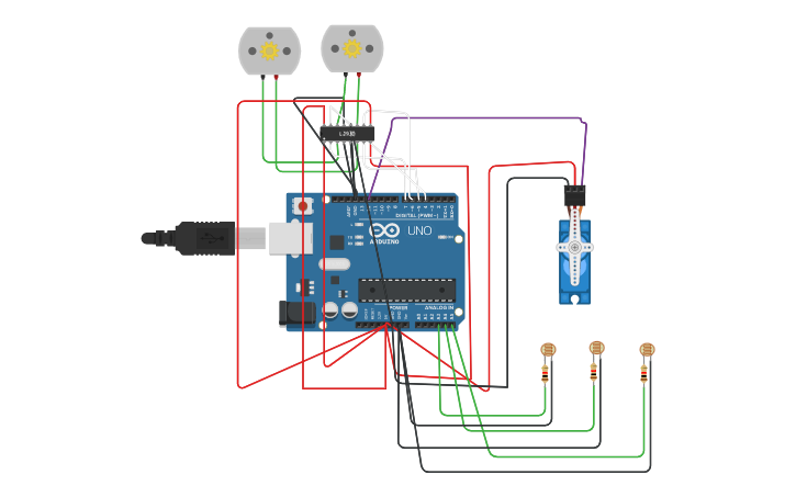 Circuit design Light Following Robot - Tinkercad