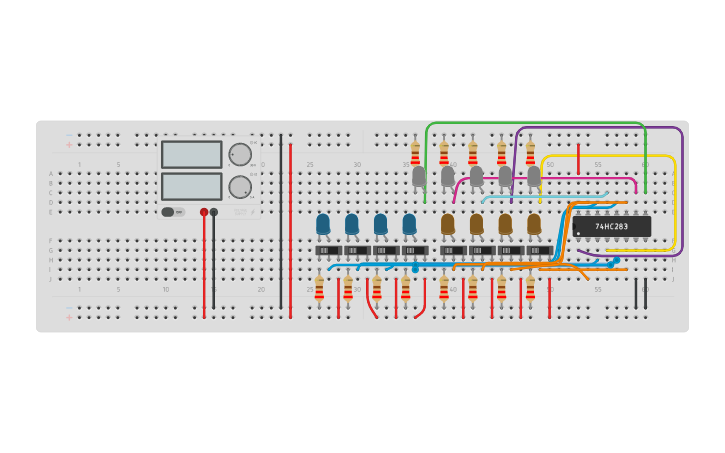 Circuit design 4_Bit_Adder_74HC283 | Tinkercad