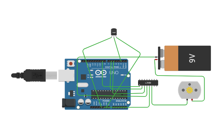 Circuit design DC MOTOR with H-BRIDGE - Tinkercad
