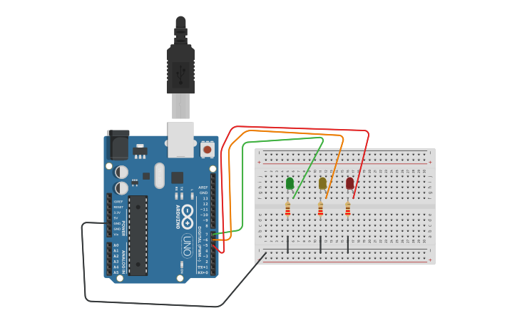 Circuit design traffic light - Tinkercad