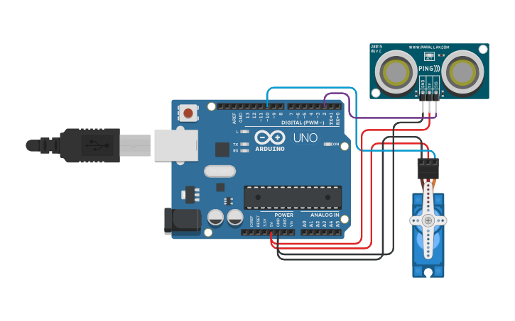 Circuit design sensor de distancia - Tinkercad Circuit design sensor de distancia - Tinkercad