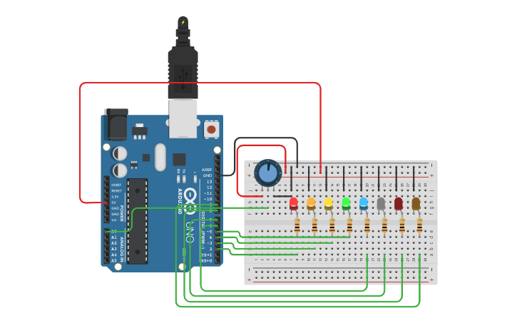 Circuit design Dancing Lights - Tinkercad
