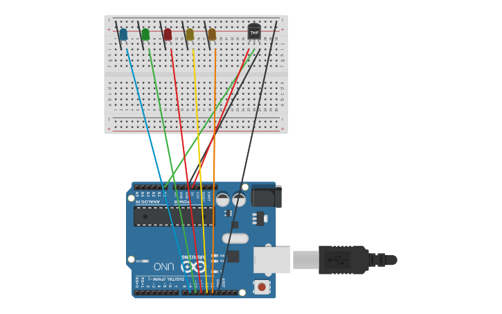 Circuit design TMP-36 - Tinkercad
