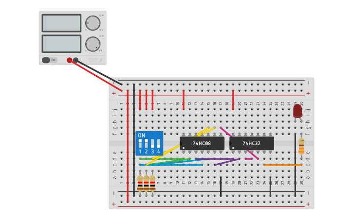 Circuit design Circuito Combinacional-Led | Tinkercad