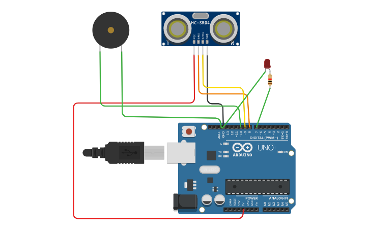 Circuit design Czujnik odległości | Tinkercad