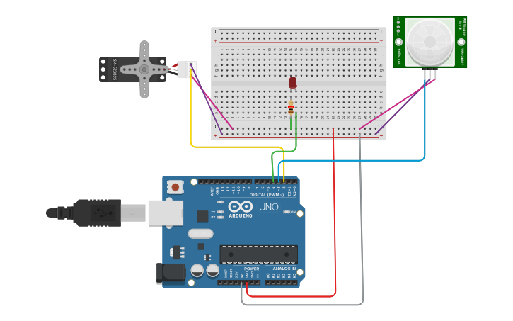 Circuit Design Tempat Sampah Otomatis Tinkercad