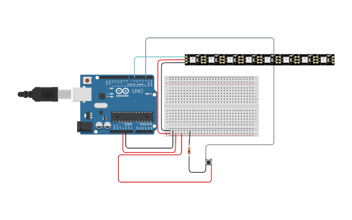 Circuit design Changing LED Colors with Button Press | Tinkercad