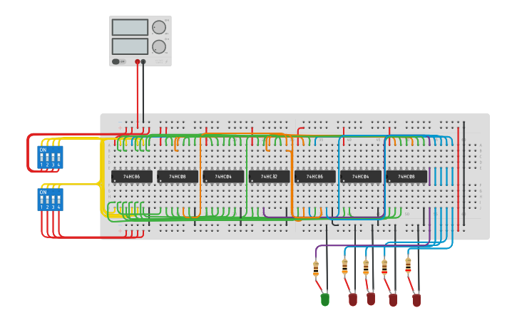 Circuit Design 4bit Binary Subtractor Tinkercad