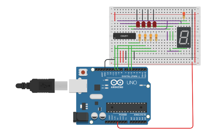 Circuit design Decodificador display 7 segmentos - Tinkercad