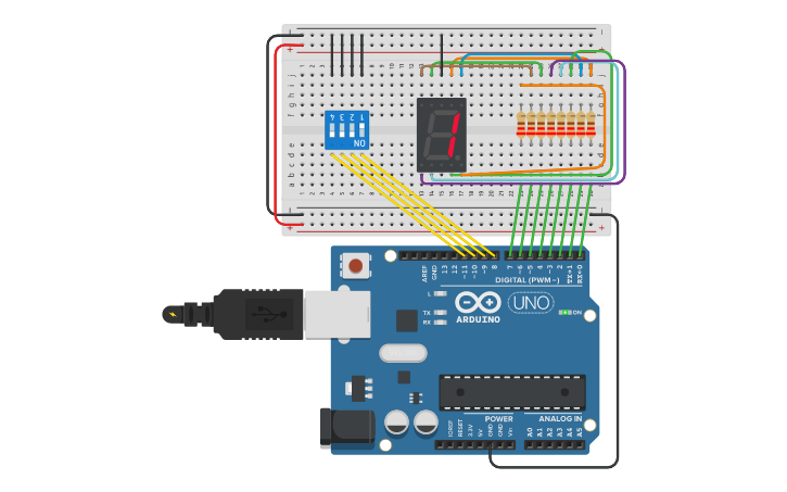 Circuit design 7Seg Display Binary to Hex - Tinkercad