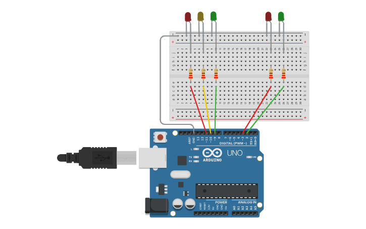 Circuit design Projeto 3 - Semáforo - Carros e Pedestres - Tinkercad